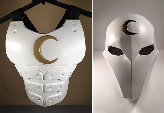 Moon Knight 2-piece set: chest armor & mask Matte White Gold Moon ...